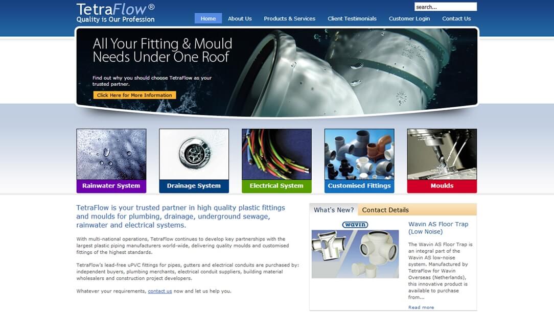 Tetraflow a Joomla Website for Plumbing, Drainage, Electrical Products